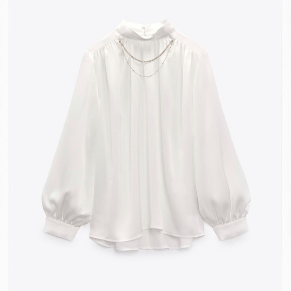 Zara | Tops | Zara Chain Collar Satin Effect Blouse | Poshmark